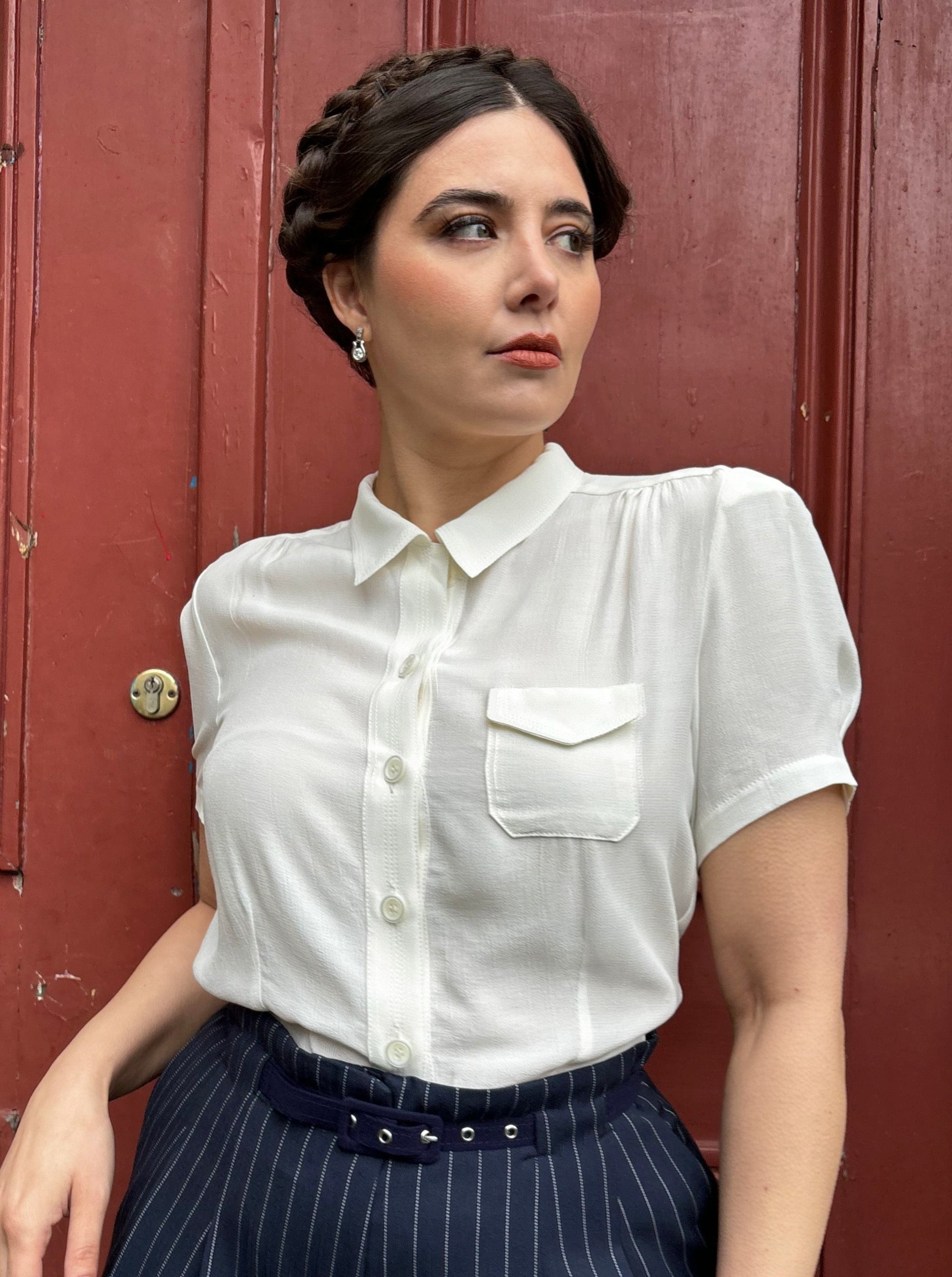 1940s Gloria Blouse - Ivory – House of Foxy