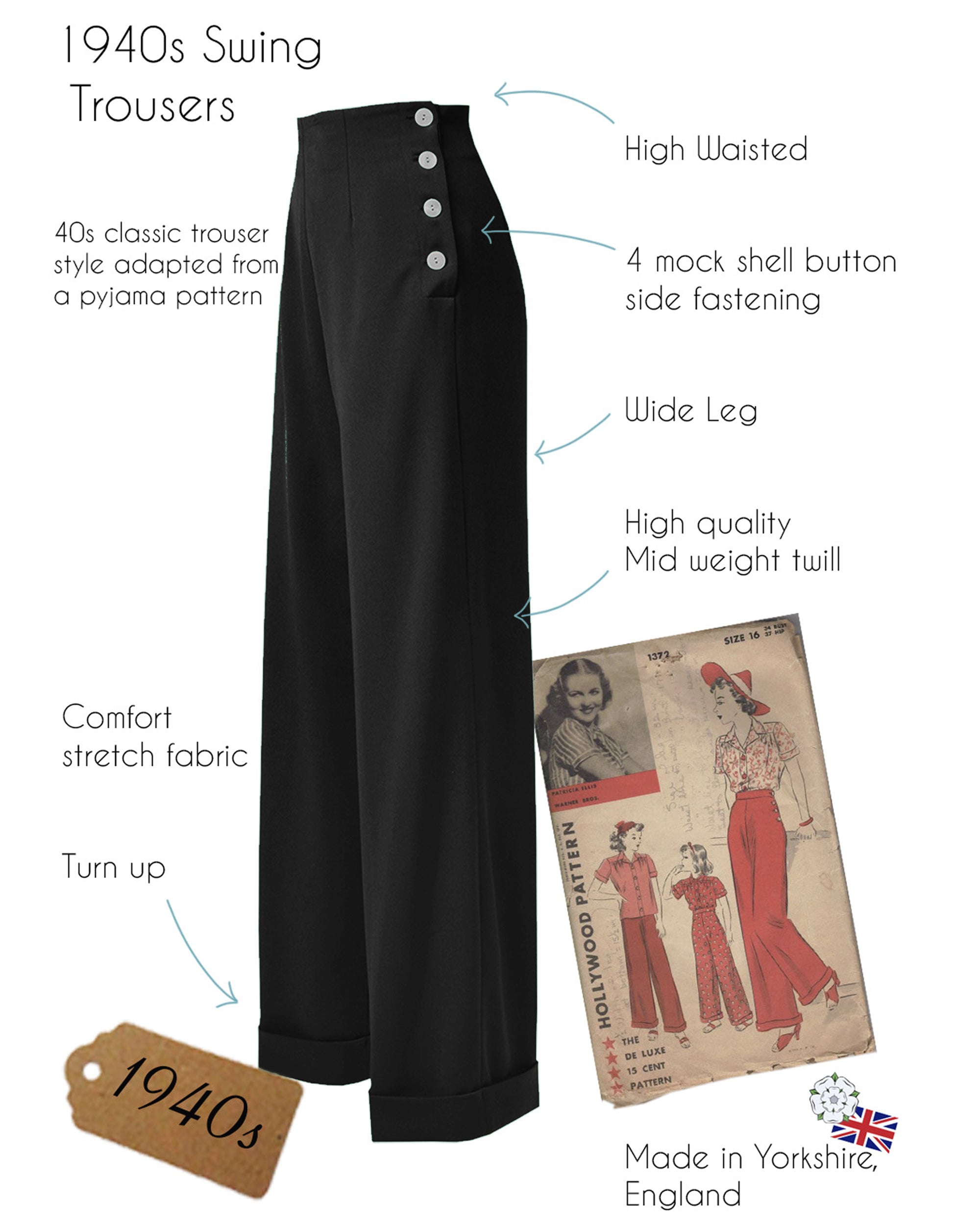 1940s Swing Trousers - Black – House of Foxy