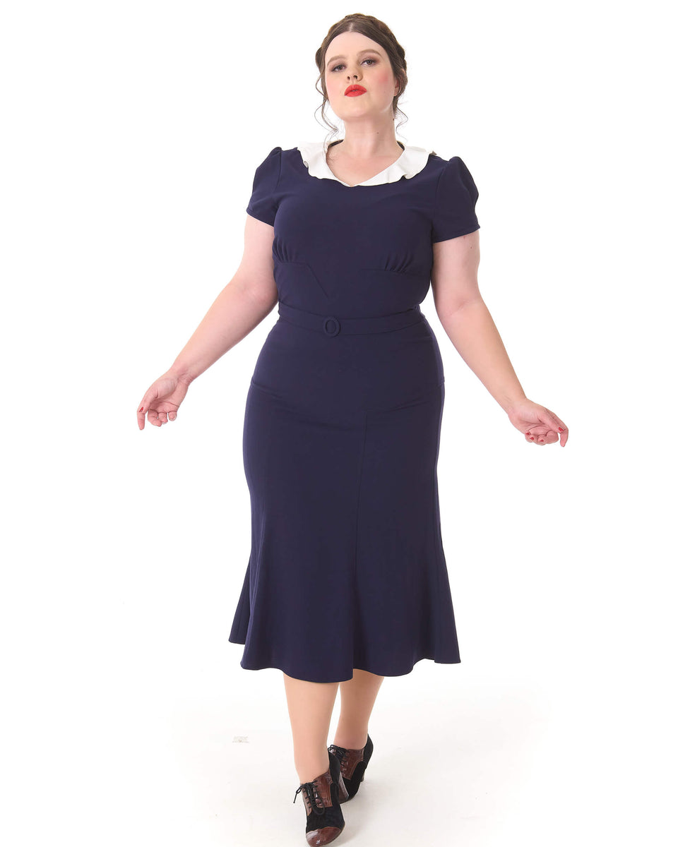 1930s Ginger Dress - Navy – House of Foxy